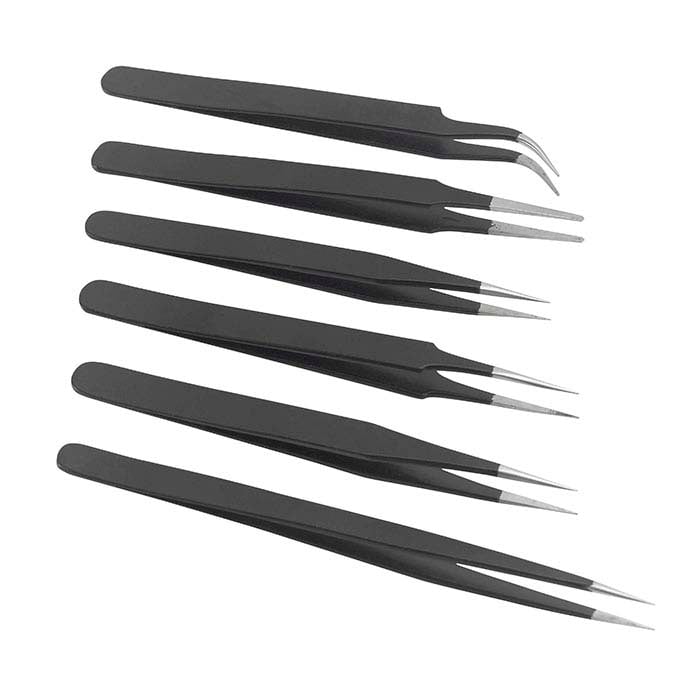 Matte Black Anti-Magnetic Pattern Tweezers, Set of 6 - RioGrande