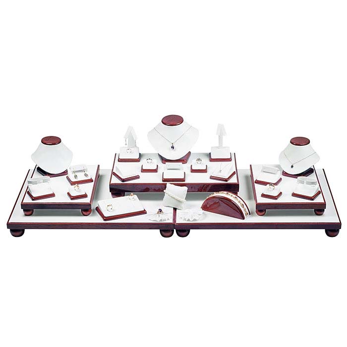 White Faux Leather Display Collection with Wood Trim, 26-Piece - RioGrande