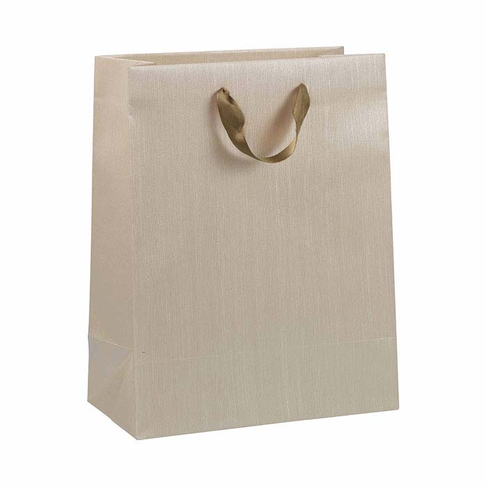 Cream Linen-Textured Paper Tote with Satin Ribbon Handle - RioGrande