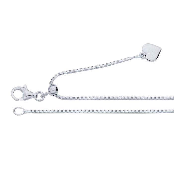 Sterling Silver 1mm Box Chain Necklace, Adjustable - RioGrande