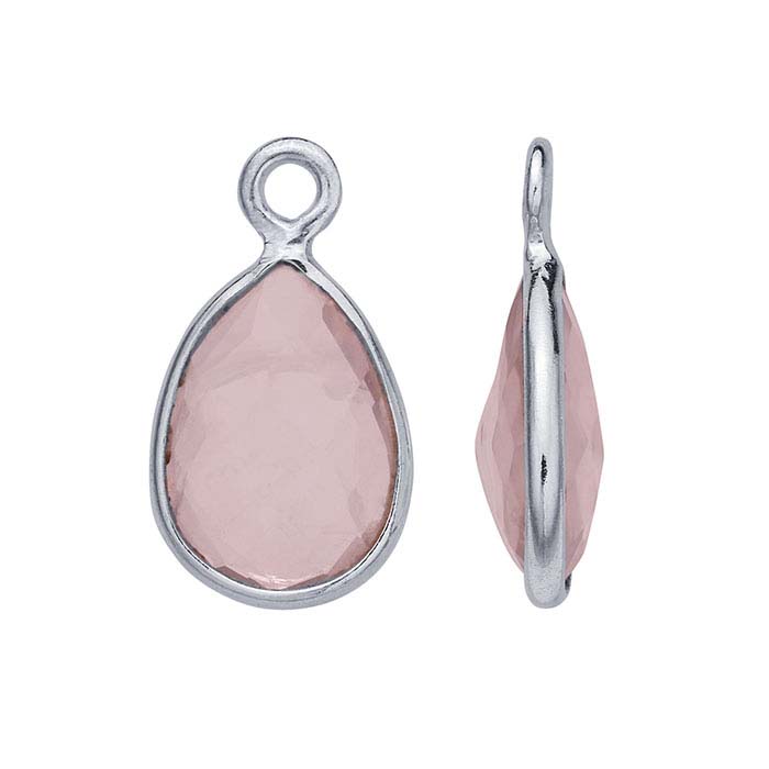 Sterling Silver Pear Checkerboard Rose Quartz-Set Component - RioGrande