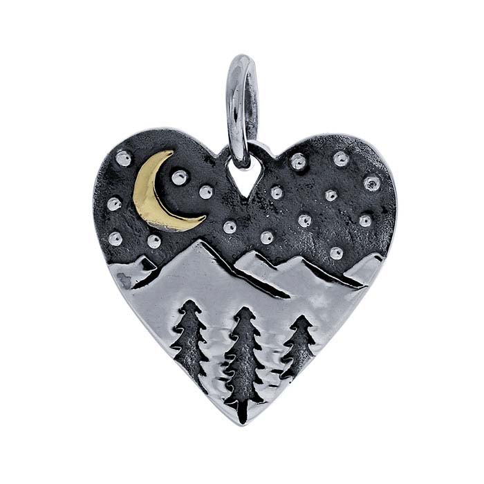 Sterling Silver Heart Charm with Sky, Mountain and Forest - RioGrande