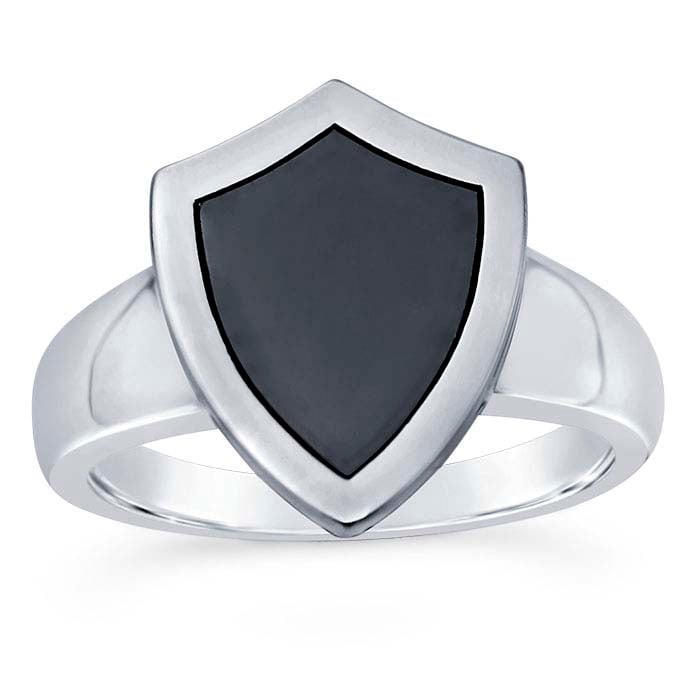 Sterling Silver Two-Tone 18 x 14.2mm Shield Signet Ring - RioGrande