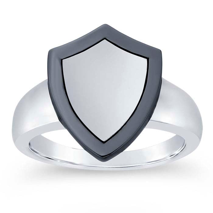 Sterling Silver Two-Tone 18 x 14.2mm Shield Signet Ring - RioGrande