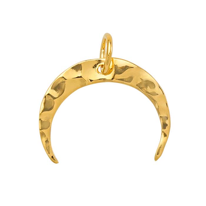 14K Heavy Yellow Gold-Plated Hammered Inverted Crescent Moon Pendant ...
