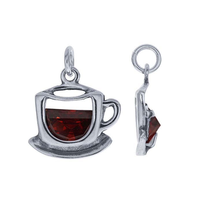 Sterling Silver CZ-Set Tea Cup Charm - RioGrande