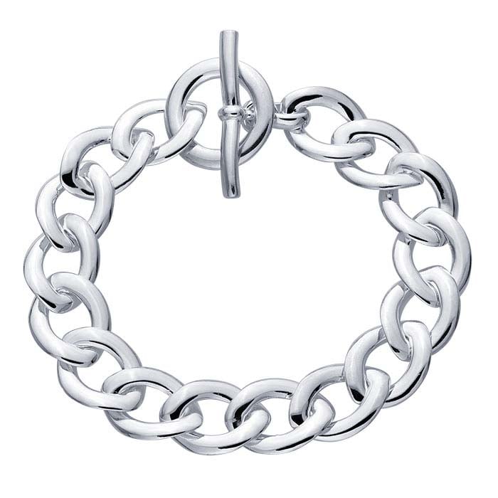 Sterling Silver 14.6mm Diamond-Cut Curb Chain Bracelet - RioGrande