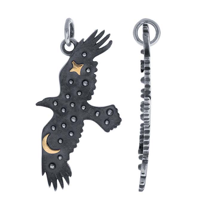 Sterling Silver Raven Charm with Star & Moon - RioGrande