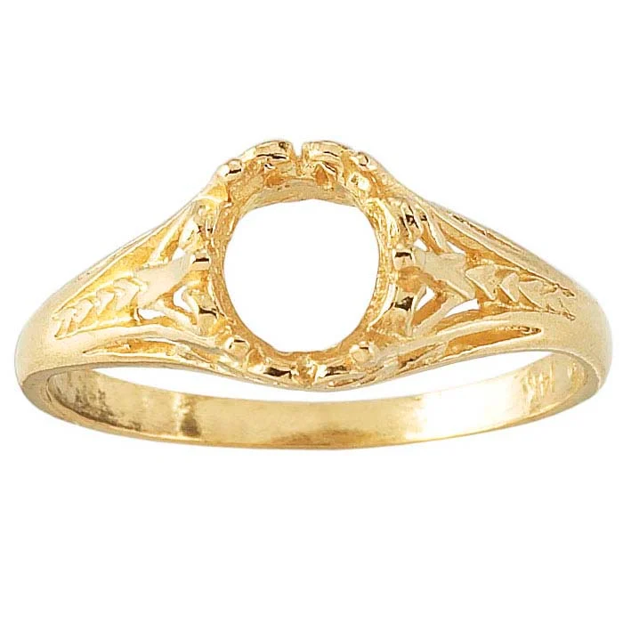 14K Yellow Gold 7 x 5mm Ornate Oval Ring Mounting - RioGrande