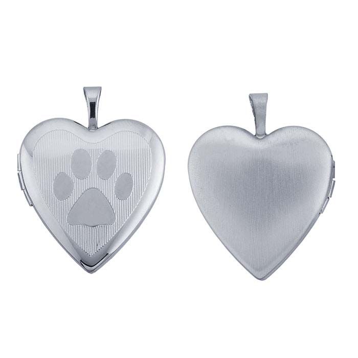 Sterling Silver Paw-Print Heart Locket Pendant - RioGrande