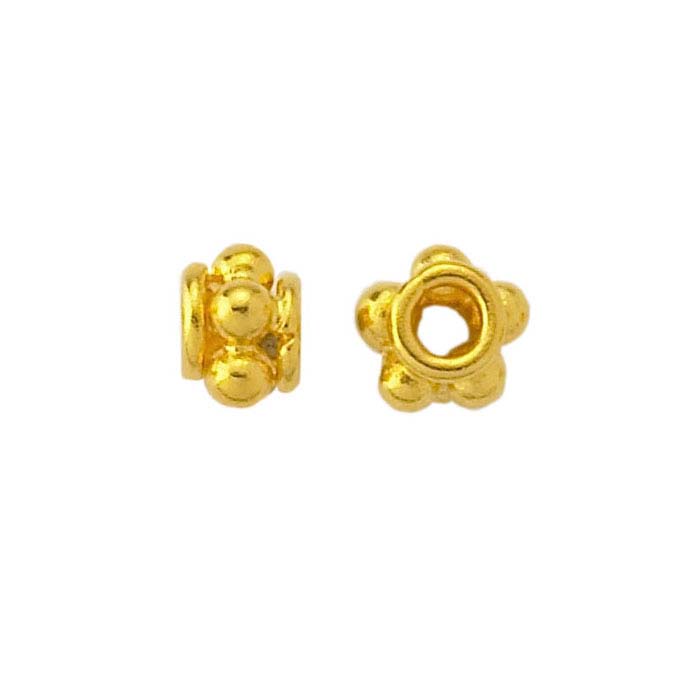 24K Heavy Yellow Gold-Plated Sterling 3.7 x 2.5mm Beaded Roundel Bead ...