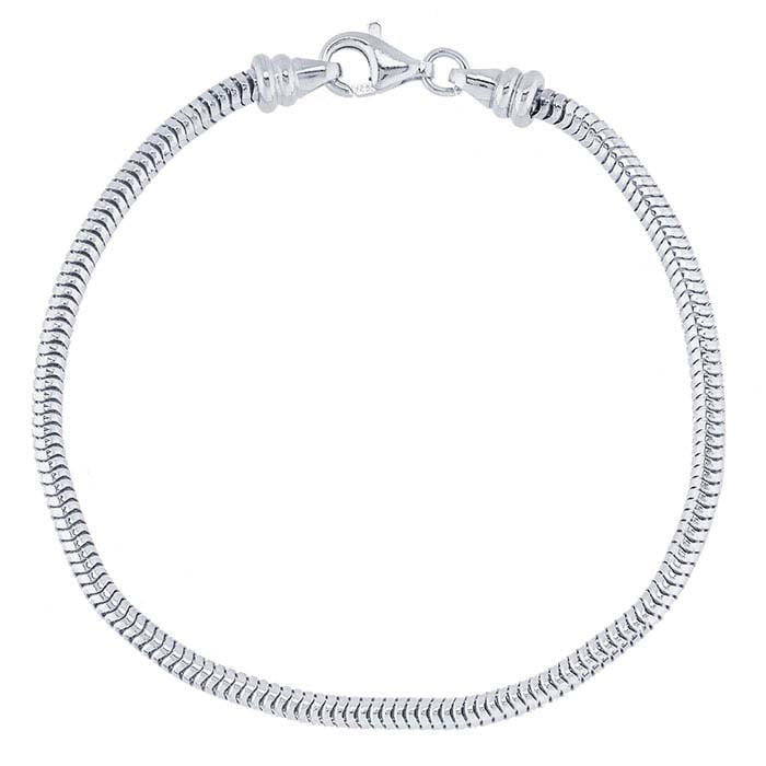 Sterling Silver 3mm Unseamed Snake Chain Bracelet with Threaded End Cap ...