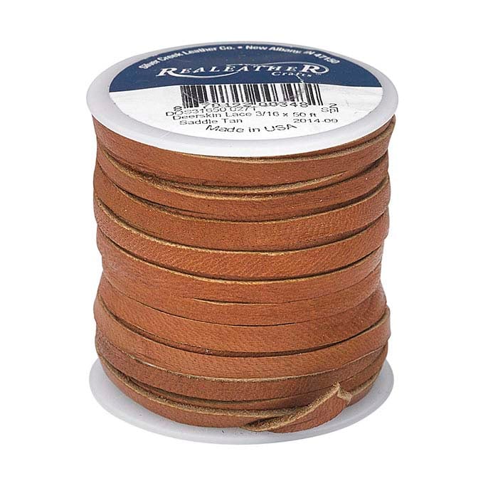 Saddle Tan Deerskin Leather 3/16" Flat Lace, 50-ft. Spool - RioGrande