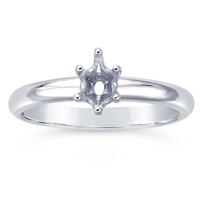 14K White Gold 6 x 4mm Oval Ring Mounting - RioGrande