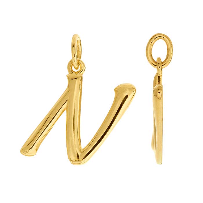 14K Yellow Gold Alphabet Pendant, N - RioGrande