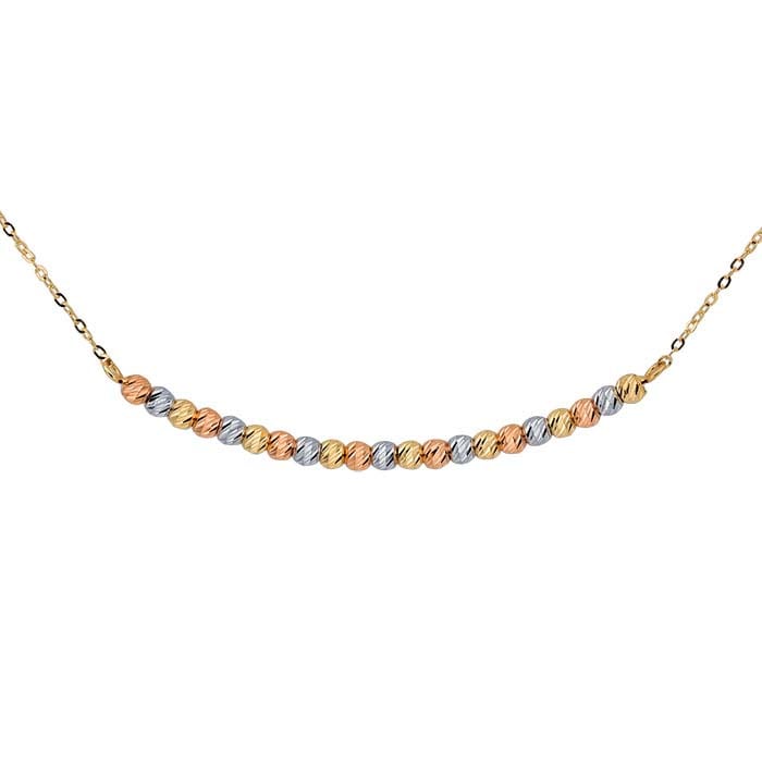 14K Yellow Gold Tri-Color Bead Necklace - RioGrande