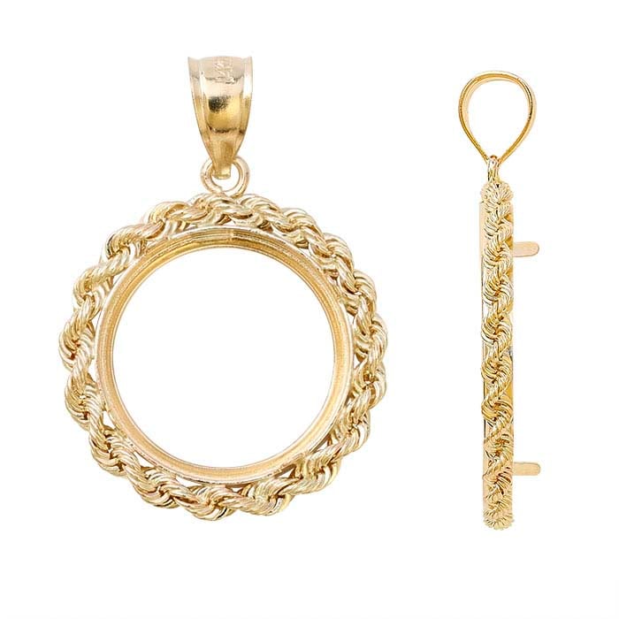 14K Yellow Gold Rope-Edge American Eagle Coin Back-Set Pendant Mounting ...