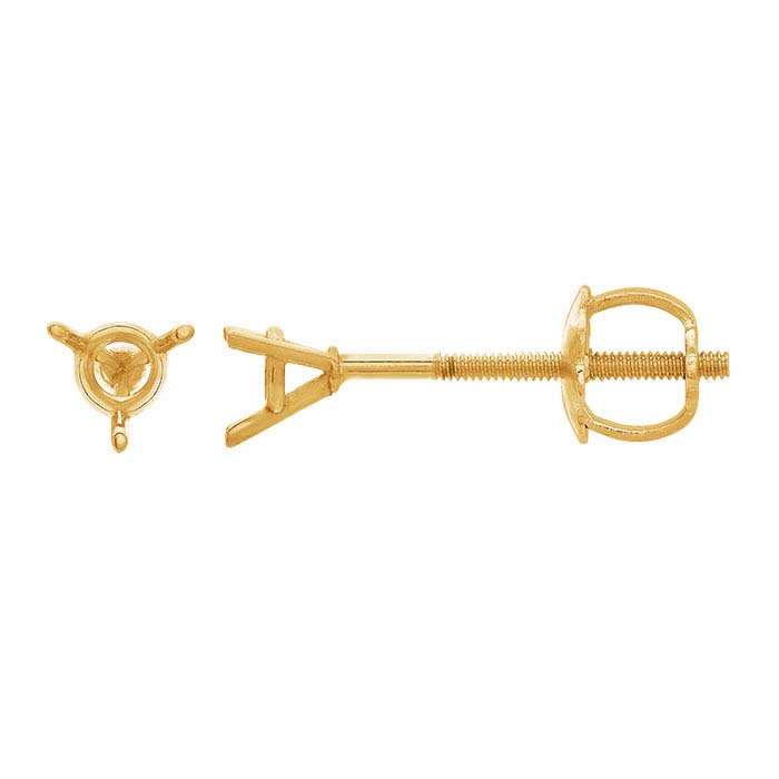 Gold Threaded Round Post Earring Mounting - RioGrande