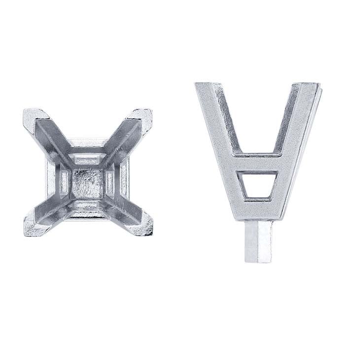 14K White Gold Square V-Prong 4-Prong Setting with Peg - RioGrande