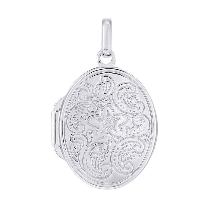 Sterling Silver Oval Locket Pendant with Scroll - RioGrande
