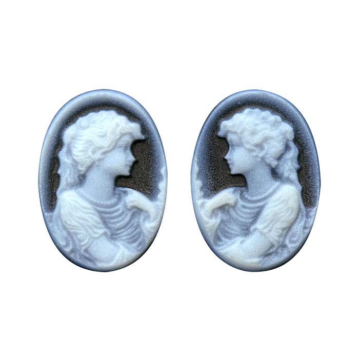 Black Agate 14 x 10mm Oval Portrait Cameo - RioGrande