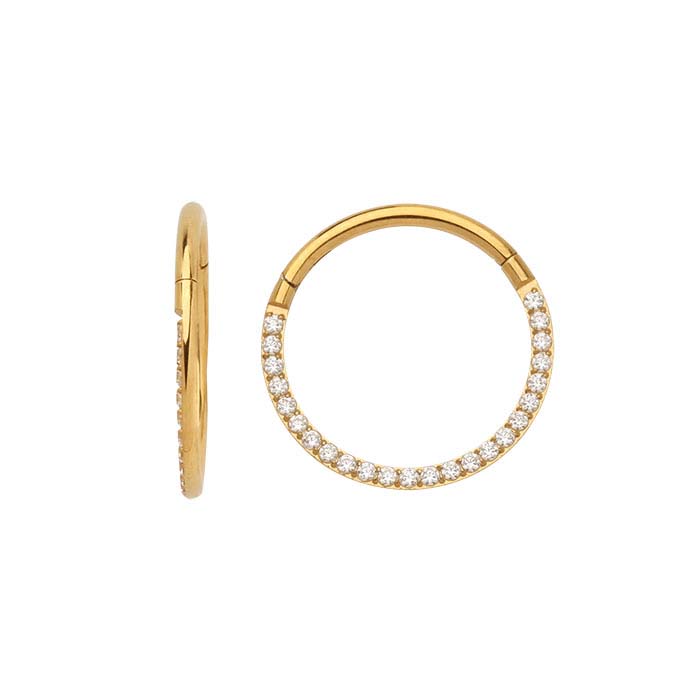Titanium Yellow Gold-Plated Side Facing CZ-Set 9.5mm ID Clicker, 18-Ga ...