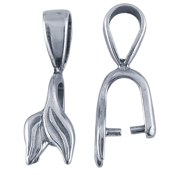 Sterling Silver Double Leaf Pinch Pendant Bail with Ring