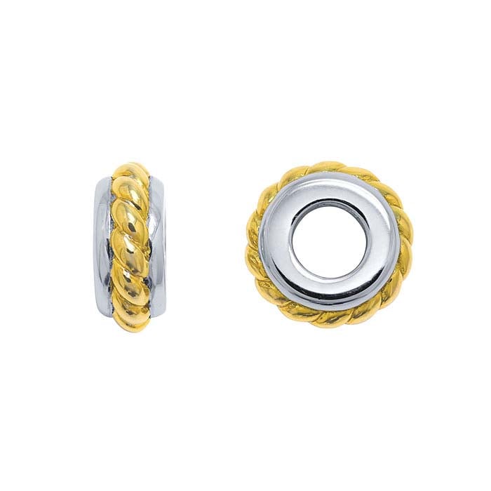 Sterling Silver 9 x 3mm Roundel "Smart" Rope-Edge Bead with Silicone ...