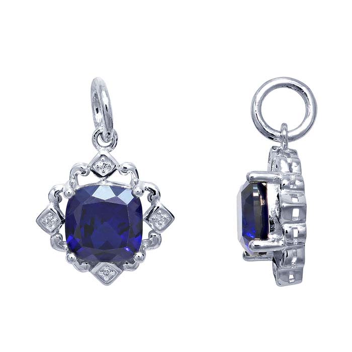 Sterling Silver Diamond- and Created Sapphire-Set Charm - RioGrande