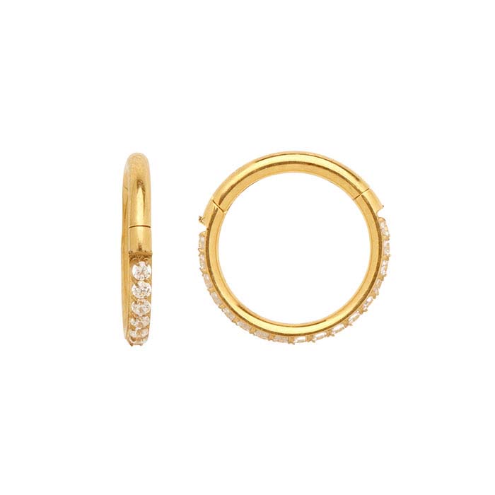 Titanium Yellow Gold-Plated Front Facing CZ-Set 8mm ID Clicker, 16-Ga ...