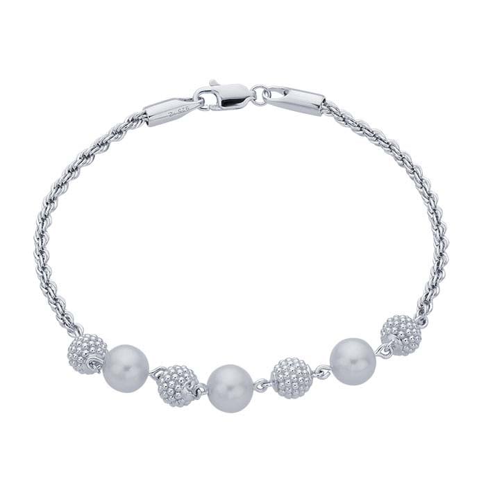 Sterling Silver Diamond-Cut Rope Chain Bracelet with Pearls - RioGrande