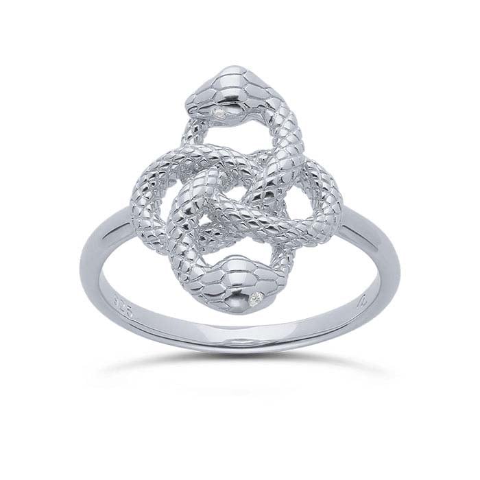 Sterling Silver Diamond-Set Intertwined Ouroboros Ring - RioGrande