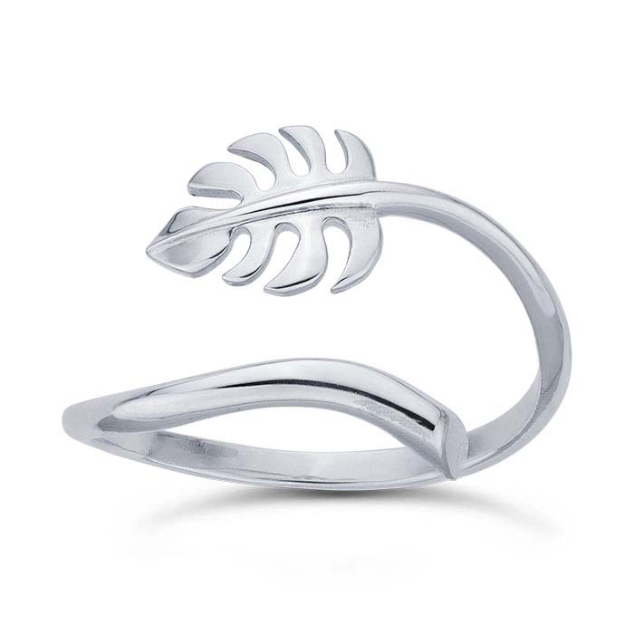 Sterling Silver Monstera Leaf Bypass Ring, Adjustable - RioGrande