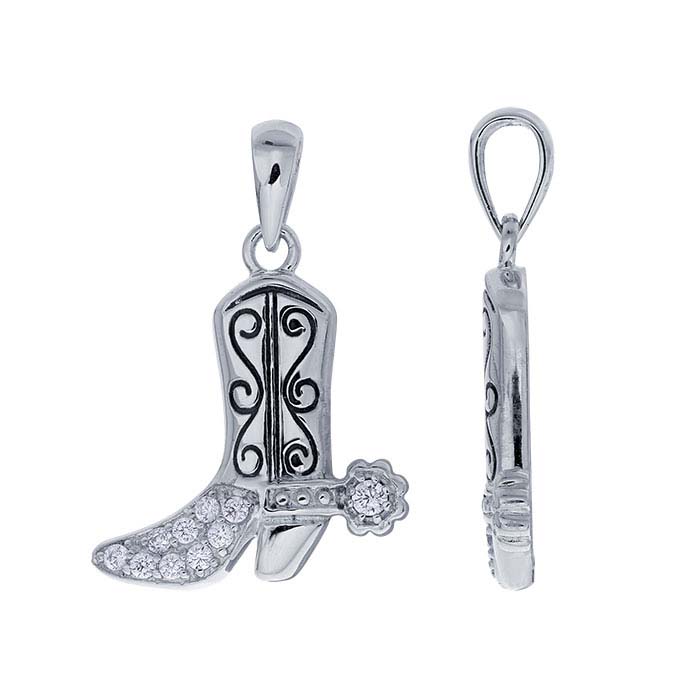 Sterling Silver CZ-Set Cowboy Boot Pendant - RioGrande