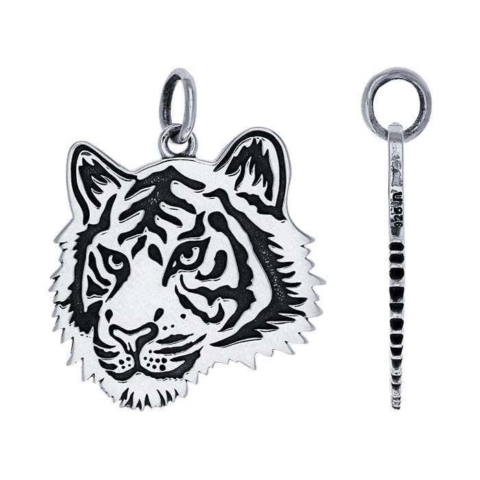Sterling Silver Bengal Tiger Face Pendant - RioGrande
