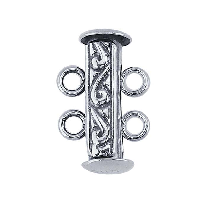 Sterling Silver Engraved Tube Slide Clasp, 2-Strand - RioGrande