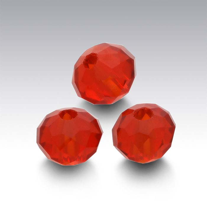 Crystal Faceted Roundel Beads, Transparent Red - RioGrande
