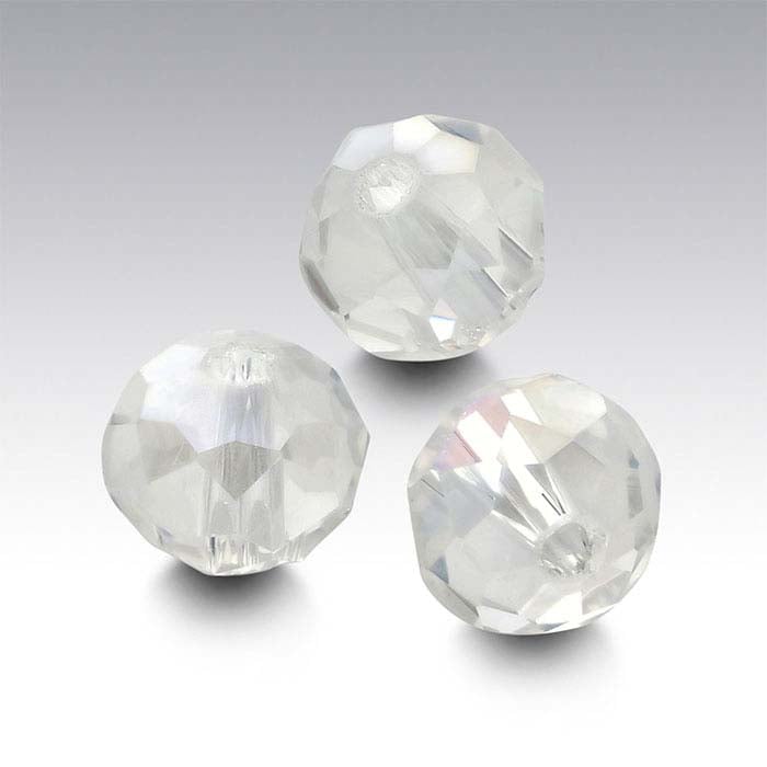 Crystal Faceted Roundel Beads, Transparent White AB - RioGrande
