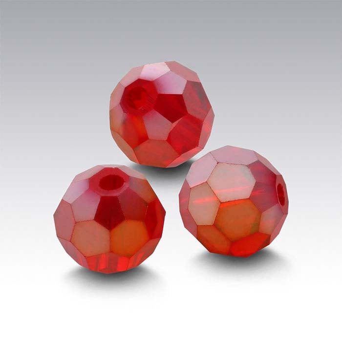 Crystal 8mm Faceted Round Bead, Transparent Red AB - RioGrande