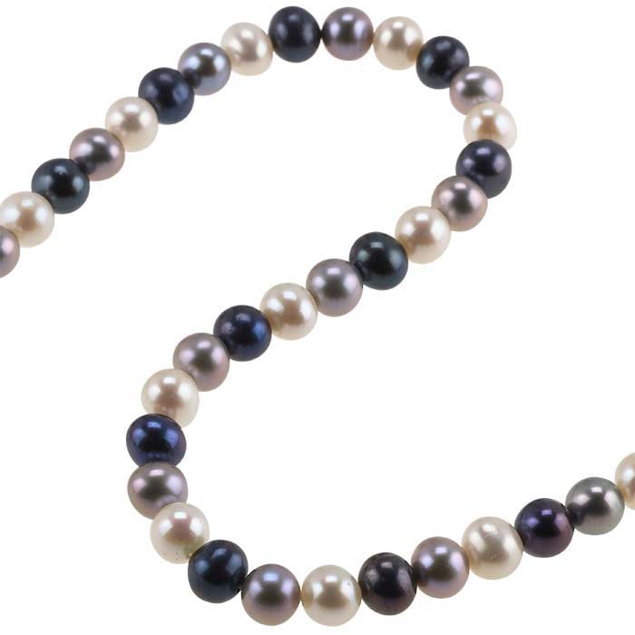Freshwater Cultured Oval Pearl Strands, Black, Gray, and White, A-Grade ...
