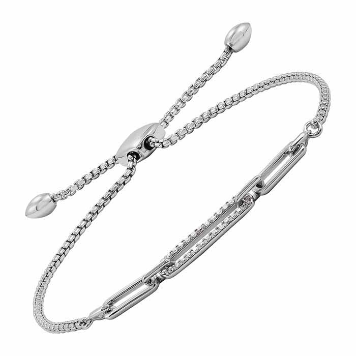 Sterling Silver Diamond-Set Box Chain Bracelet, Adjustable - RioGrande