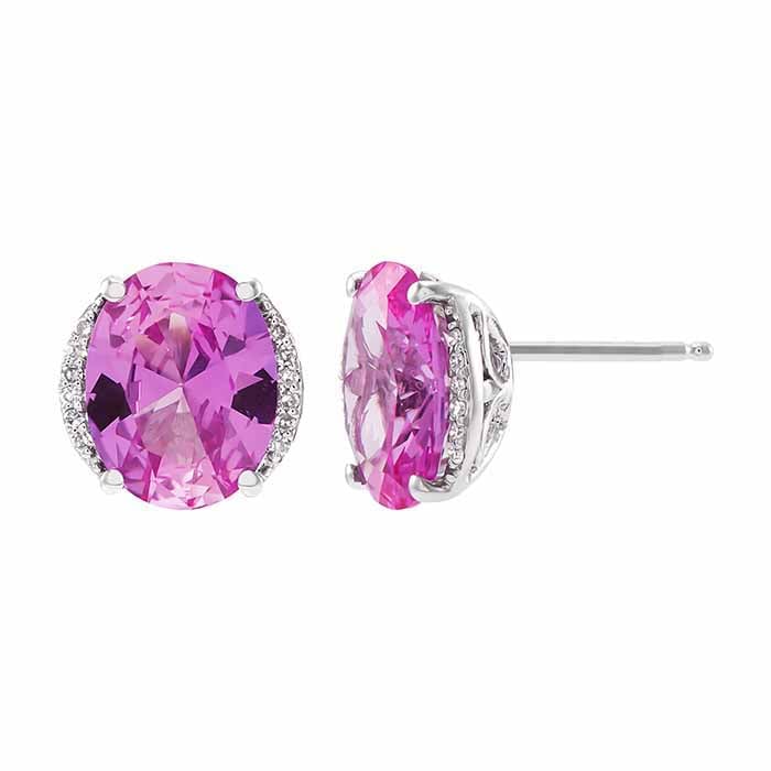 10K White Gold LGemstone- & Diamond-Set Post Earrings - RioGrande